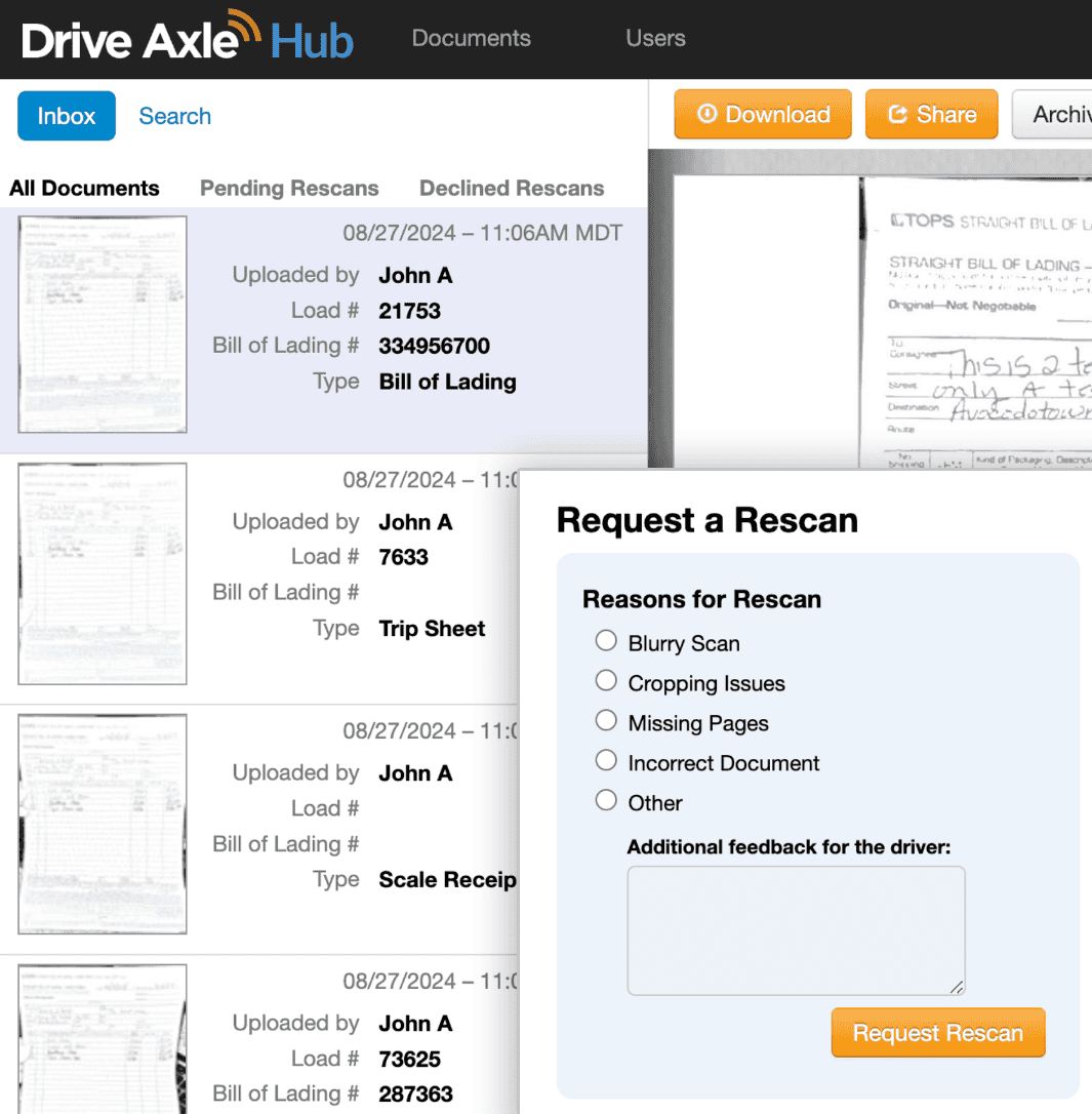 Trucking & Freight Document Management System - Drive Axle Hub